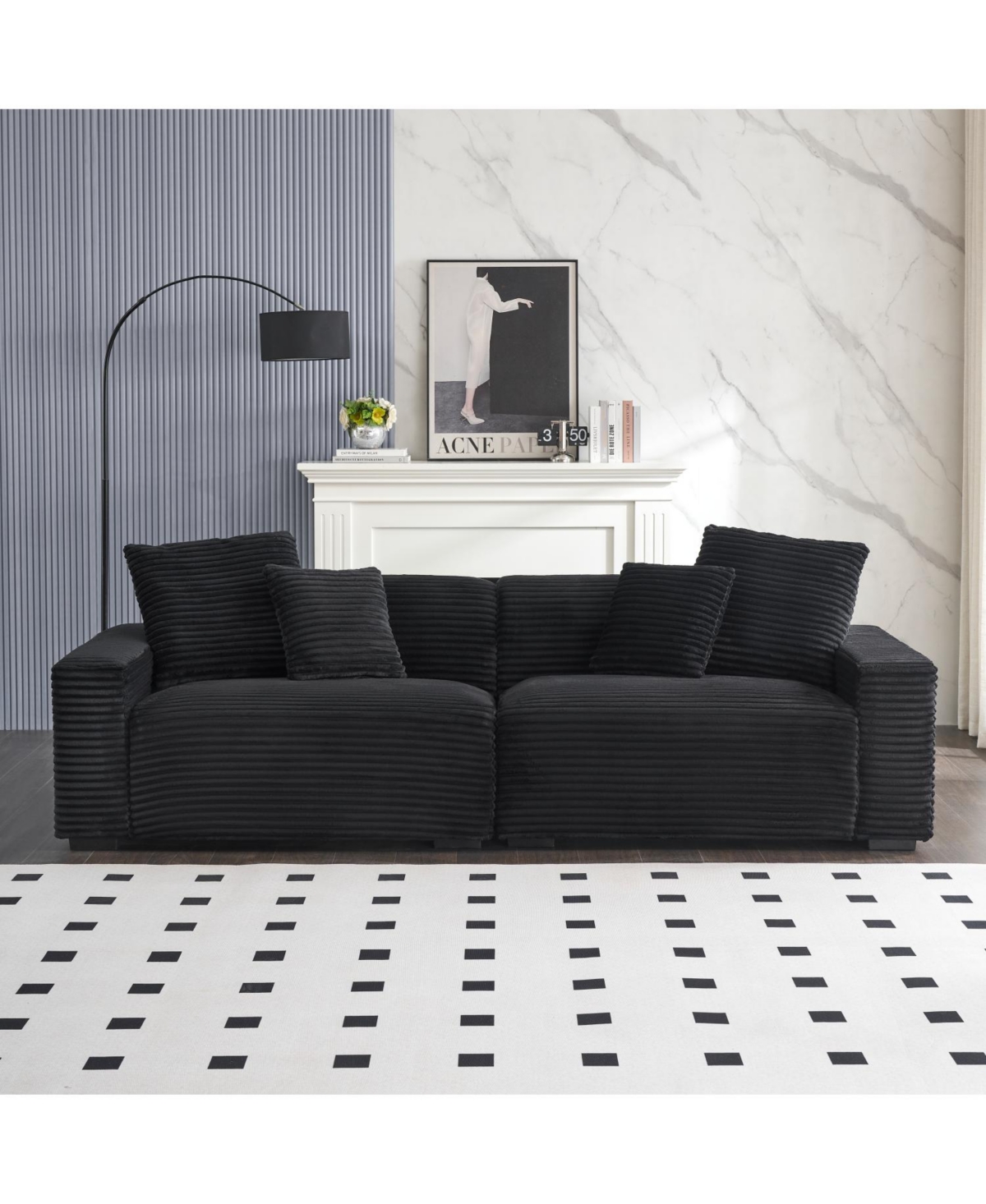 Click here for Streamdale Furniture Black Corduroy 4-Seat Sofa wi... prices