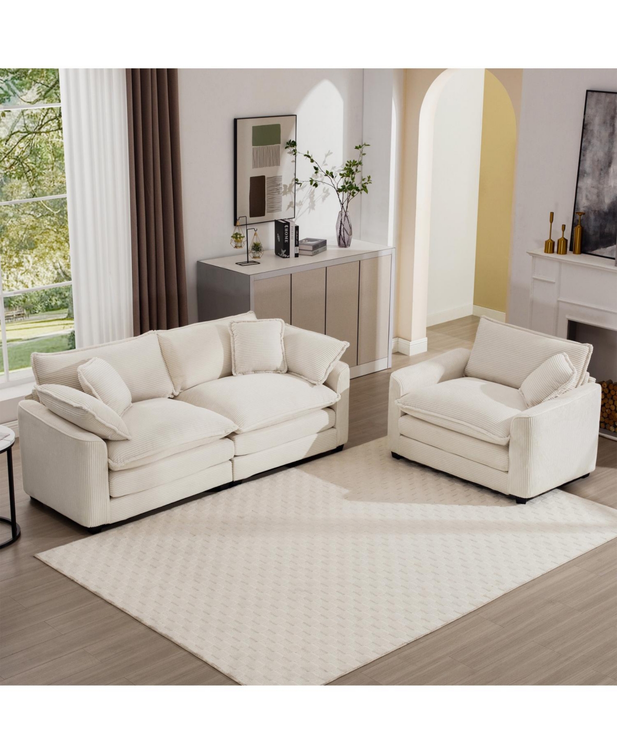 Click here for Streamdale Furniture Modern Beige Corduroy Sofa Se... prices