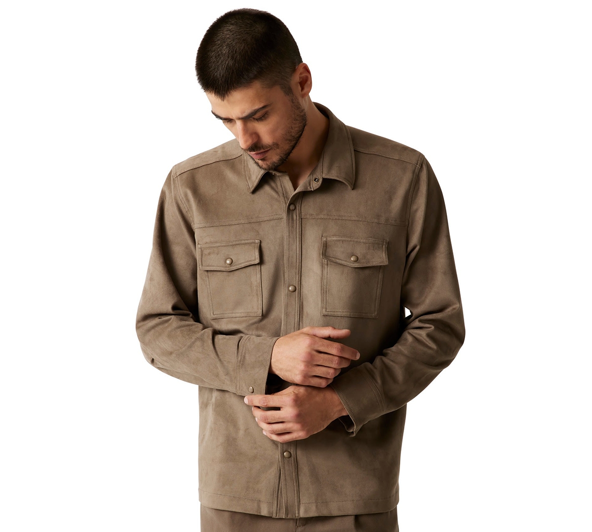 Click here for Guess Mens Zion Regular-Fit Shirt Jacket - Taupe prices