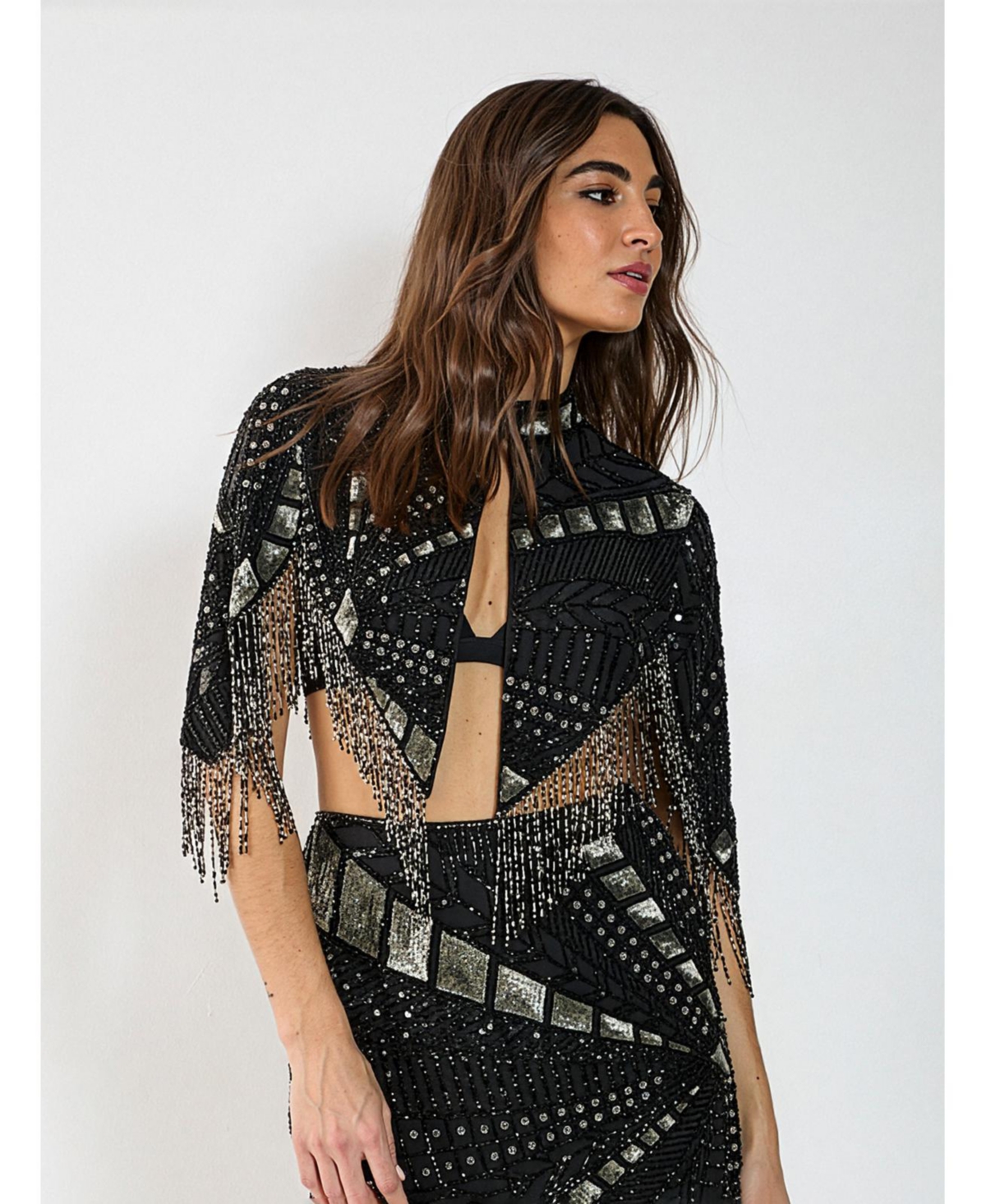 Click here for Nasty Gal Womens Panelled Sequin Tassel Cape - Bla... prices