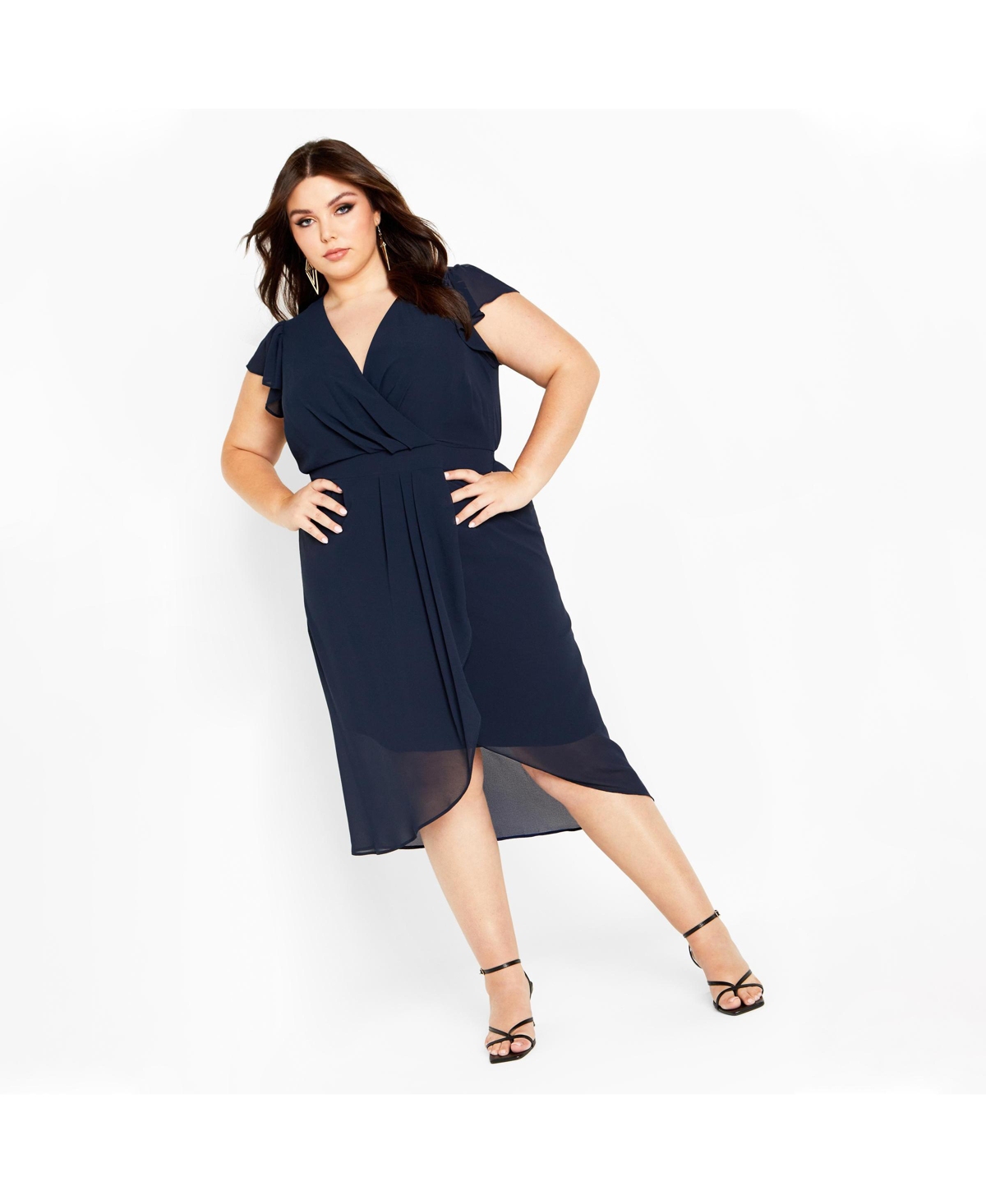 Click here for City Chic Womens Wrap Swing Dress - True navy prices