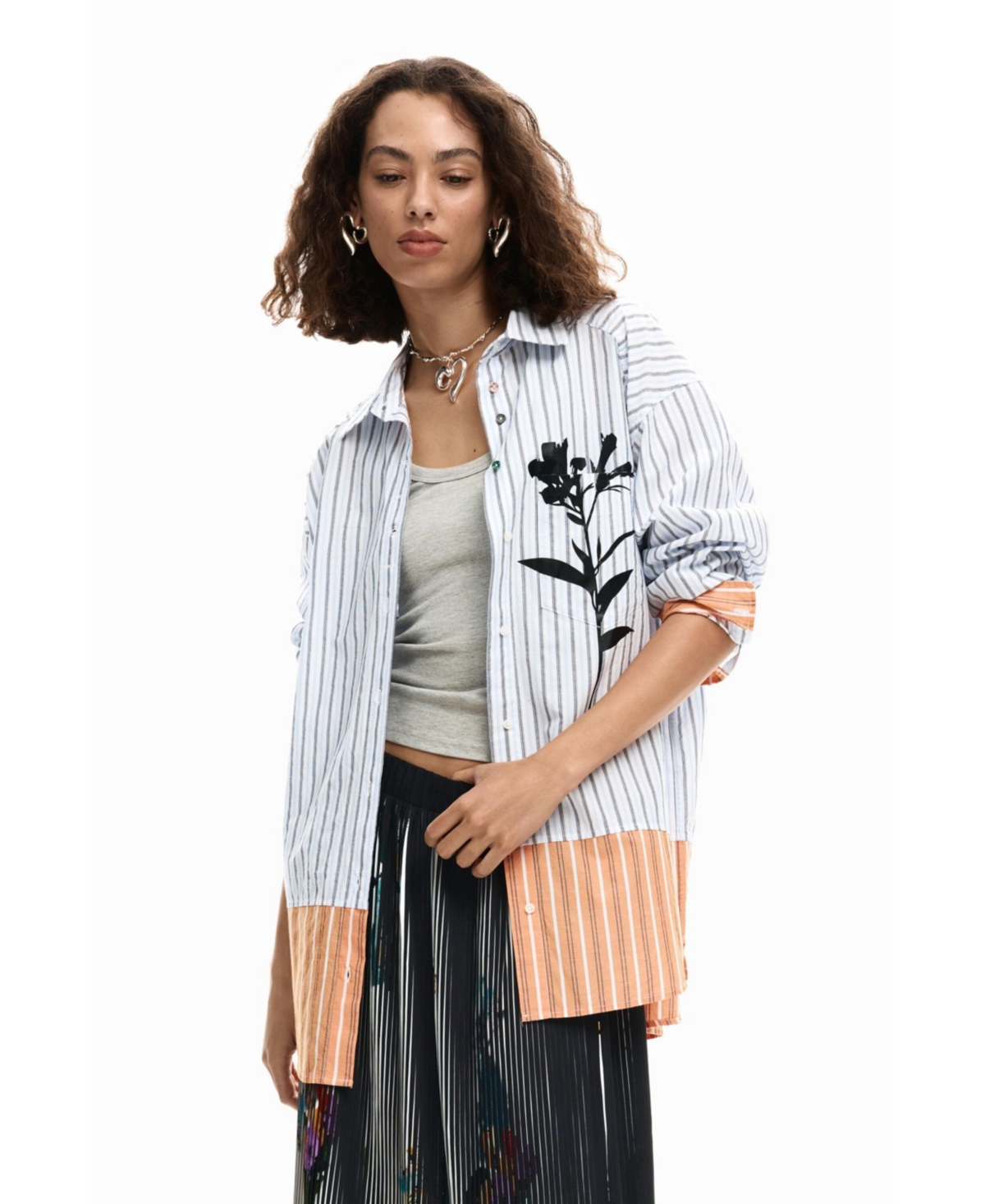 Click here for Desigual Womens Long striped shirt - Off white prices