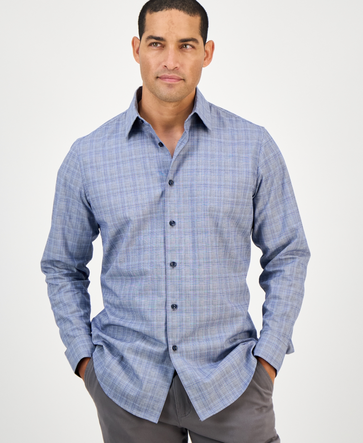 Club Room Mens Pioloa Plaid Shirt  Created for Macys - Blue Combo