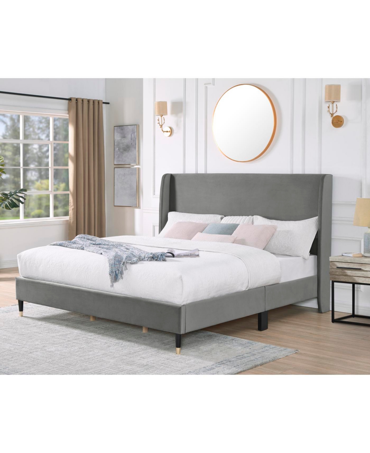 Click here for Streamdale Rozitta Gray Velvet Wingback Platform B... prices