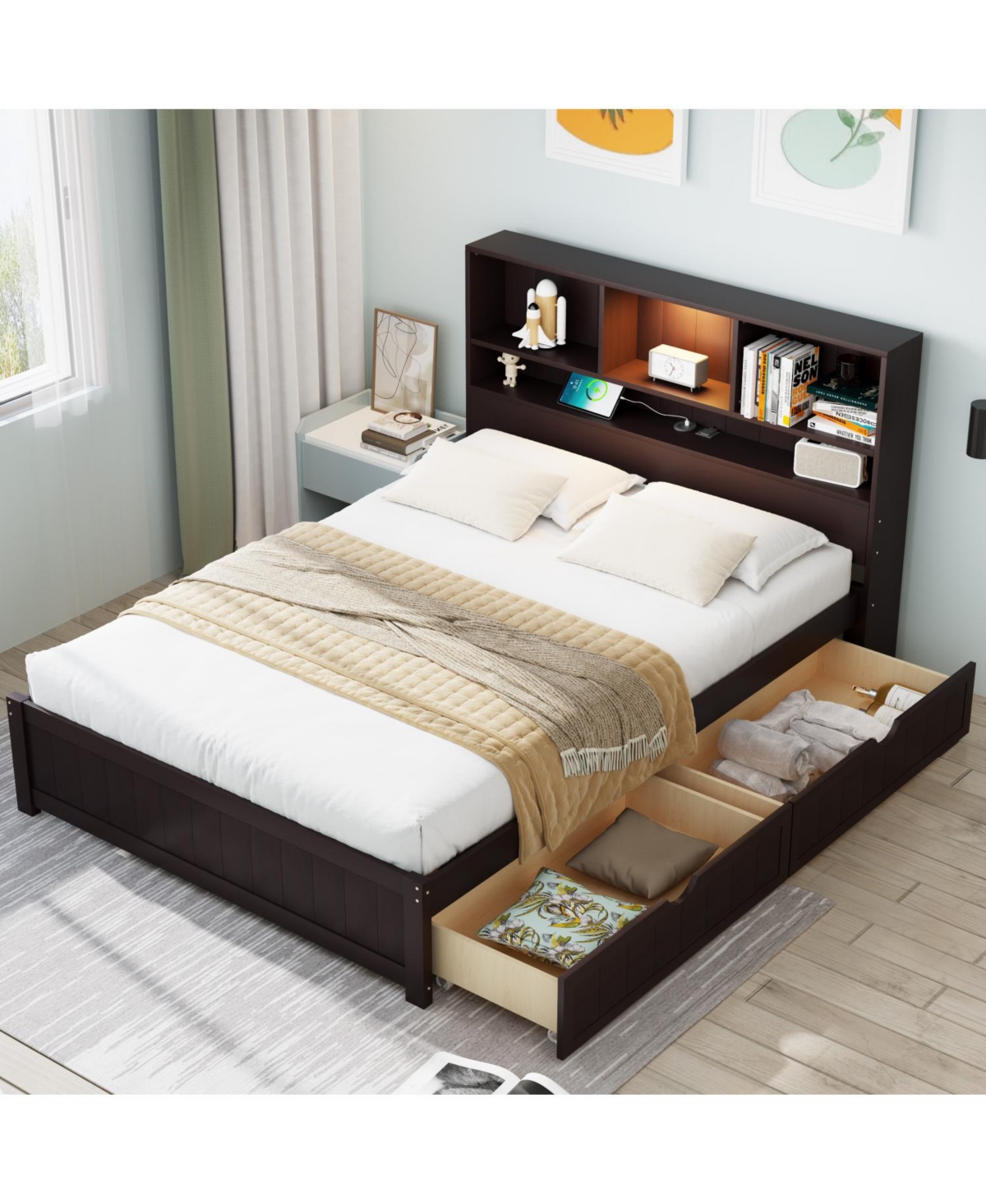 Click here for Streamdale Wood Platform Bed with Headboard  Downl... prices