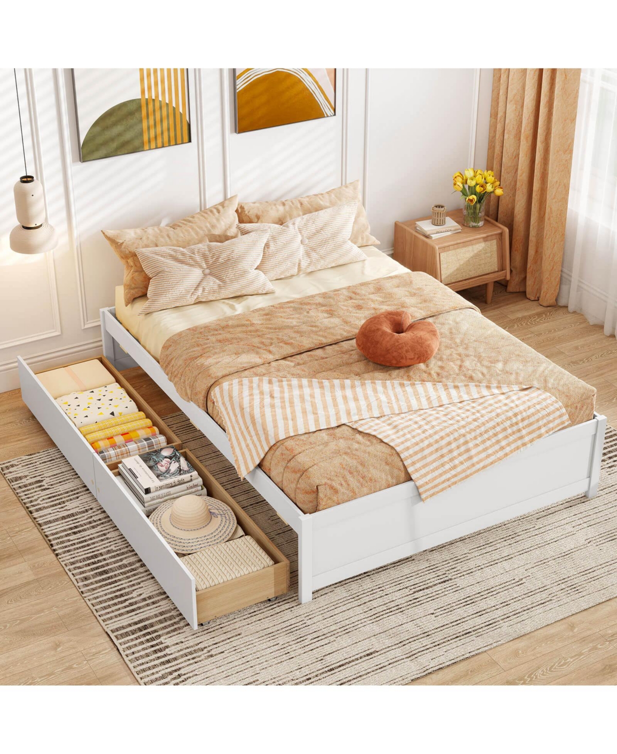 Click here for Costway Wooden Platform Bed with 2 Rolling Storage... prices