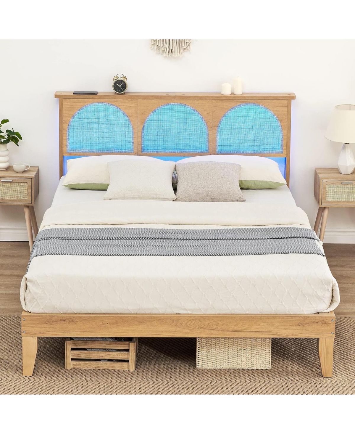 Click here for gaomon Queen Size Rattan Bed Frame with Led Storag... prices