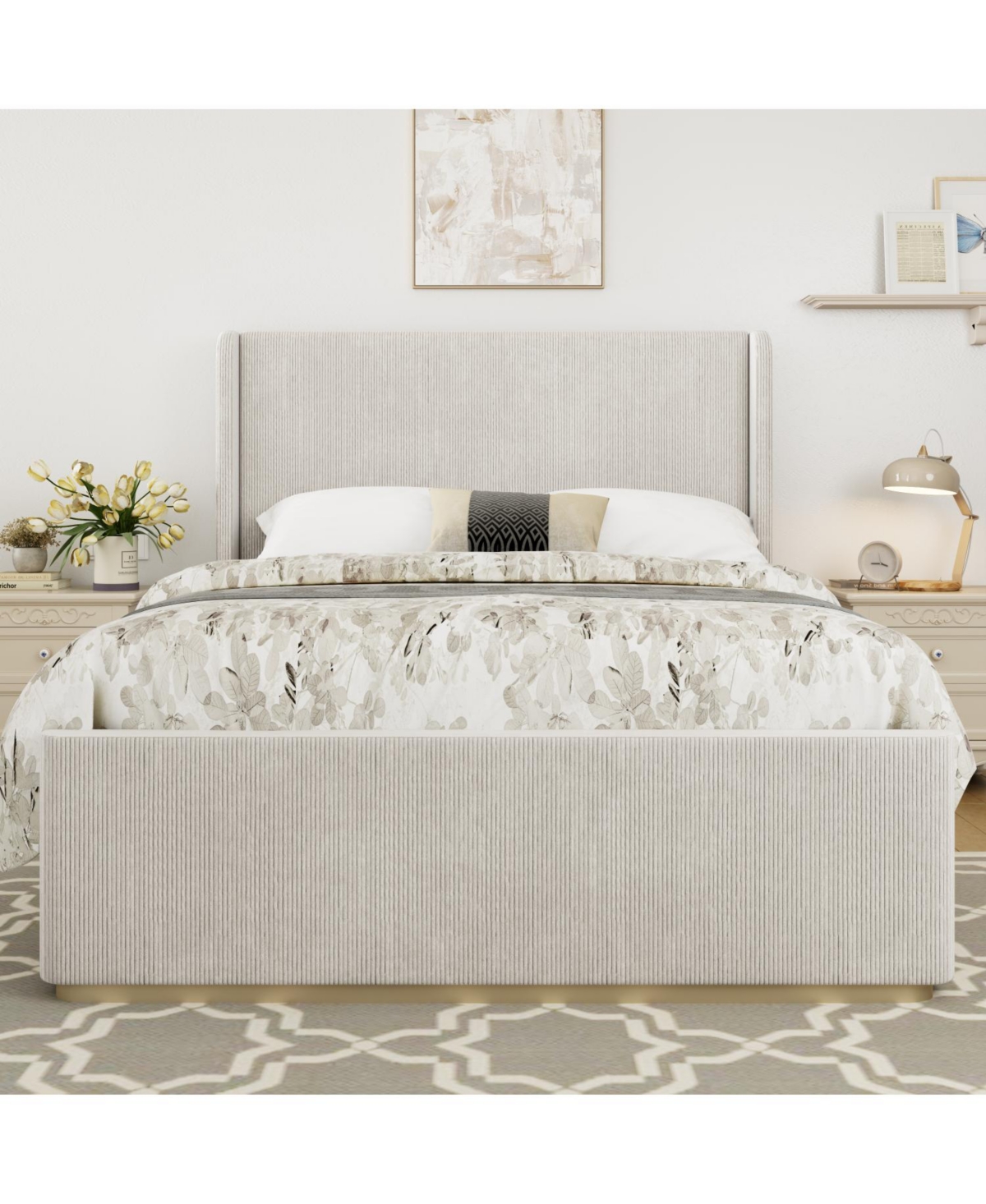 Click here for Streamdale Furniture Corduroy Queen Bed with Wingb... prices