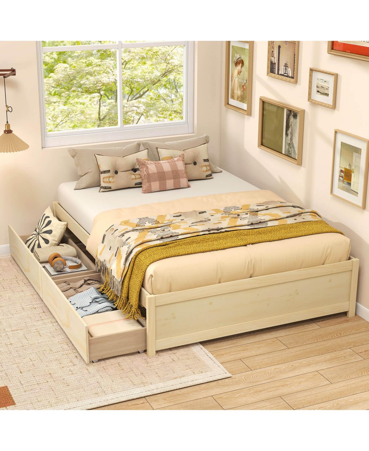 Click here for Costway Wooden Platform Bed with 2 Rolling Storage... prices