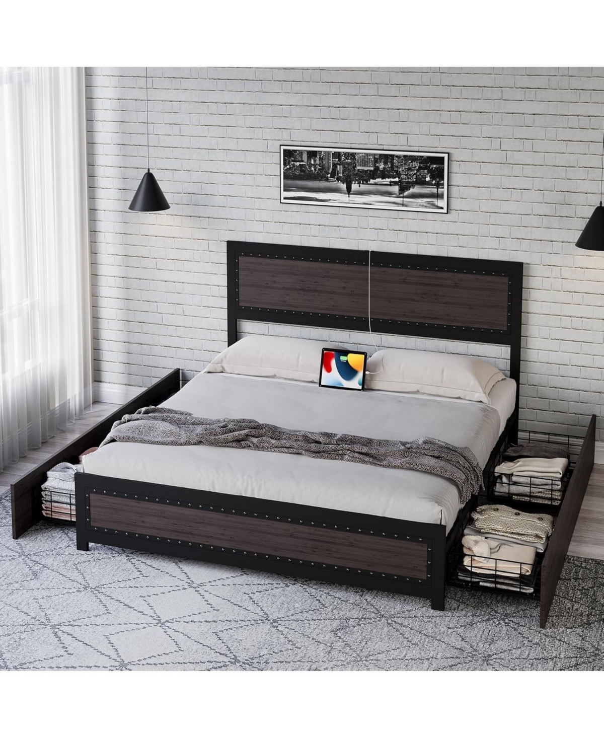 Click here for gaomon Bed Frame with Four Storage Drawers and Cha... prices