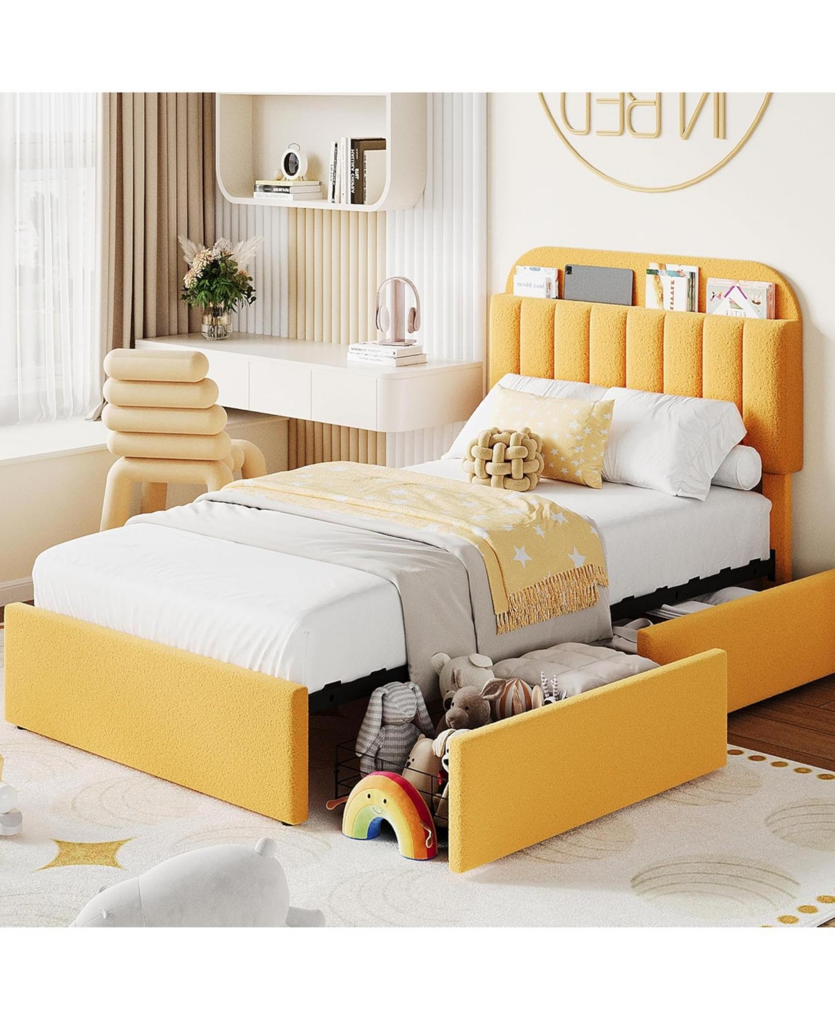 Click here for gaomon Boucle Upholstered Platform Bed with 2 Stor... prices