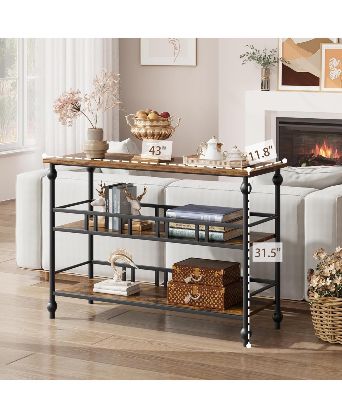 Click here for gaomon 43" 3-Tier Narrow Console Table  Rusti... prices