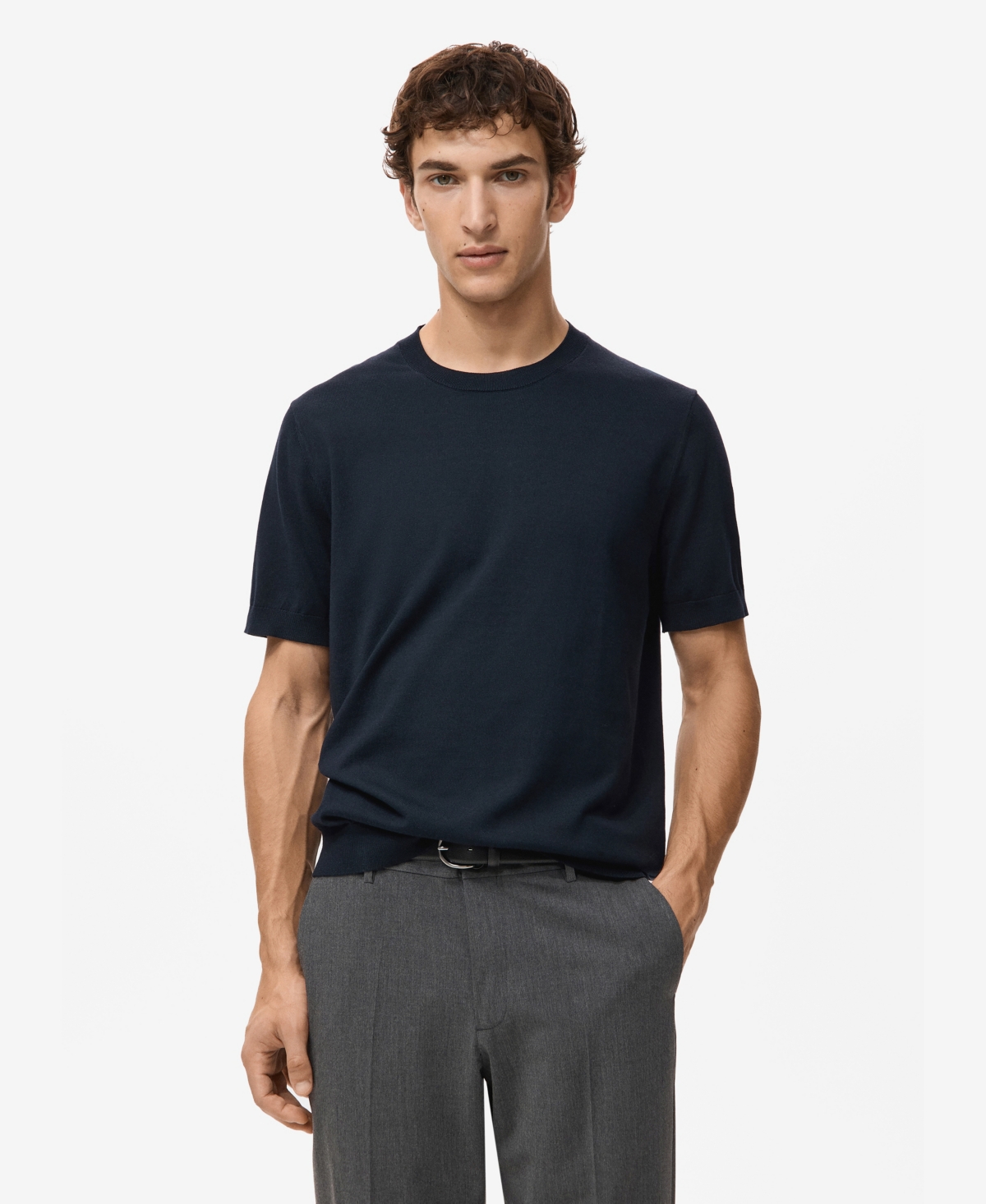 Click here for Mango Mens Cotton Fine-Knit T-Shirt - Night Blue prices