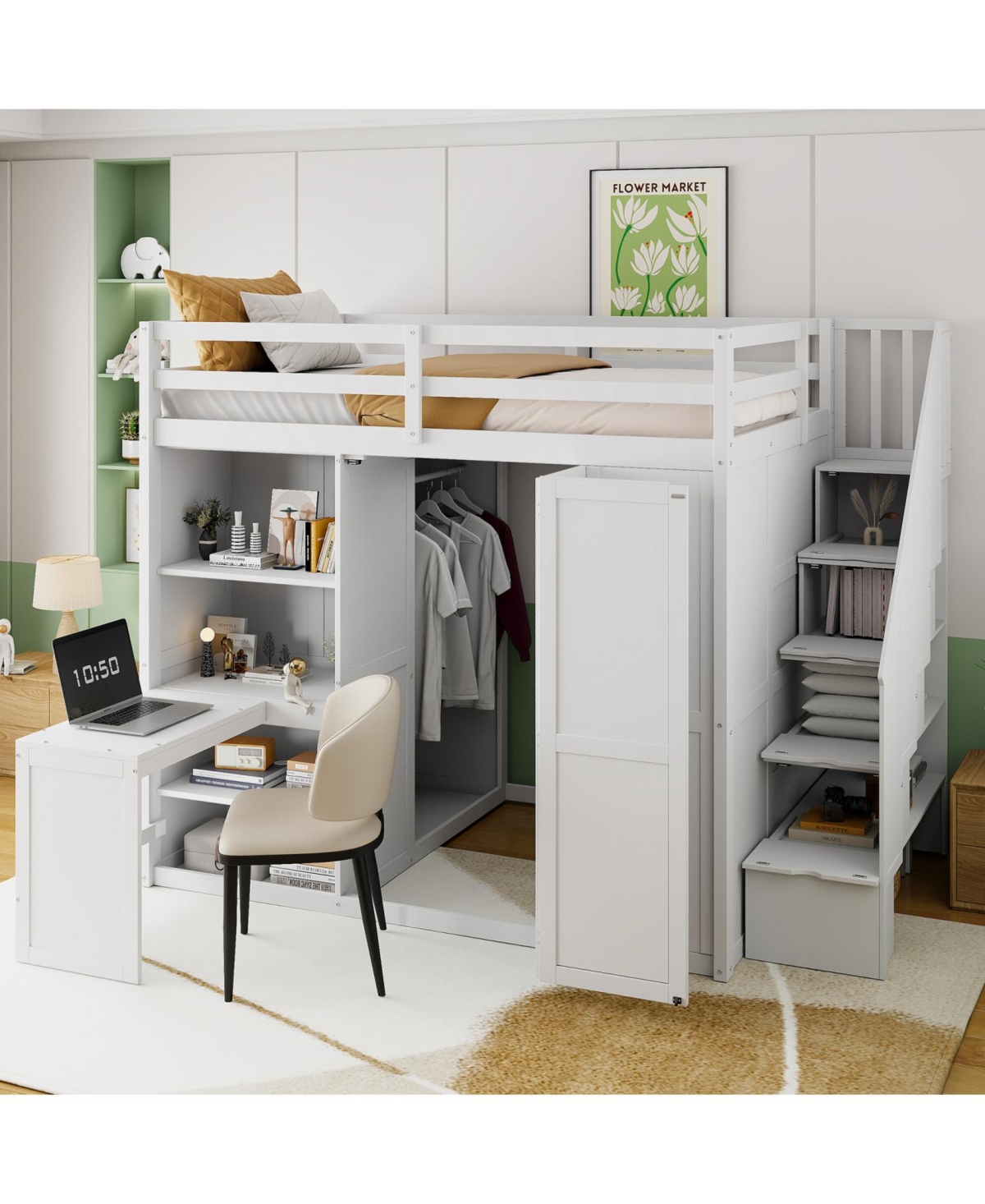 Click here for Streamdale Furniture Full Size Loft Bed with Wardr... prices