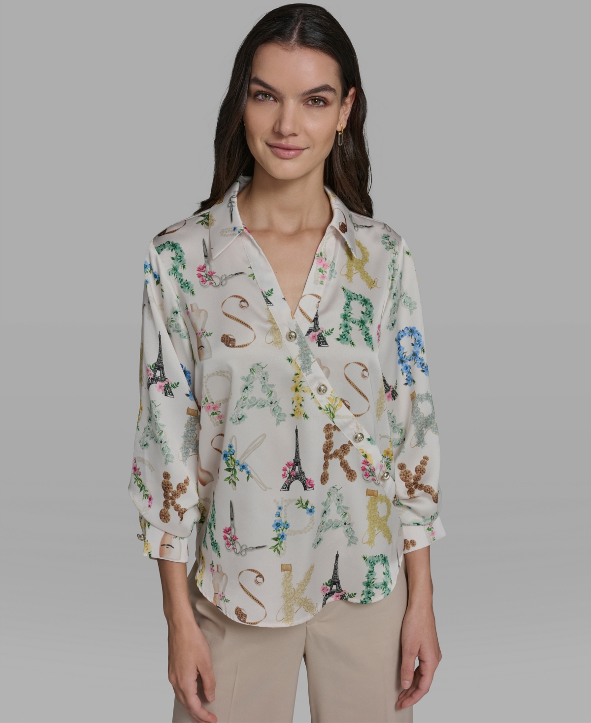 Click here for Karl Lagerfeld Paris Womens Printed 3/4-Sleeve Top... prices