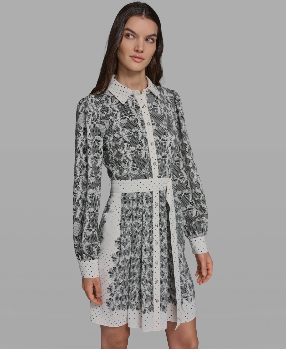 Click here for Karl Lagerfeld Paris Womens Lace Print Collared Sh... prices