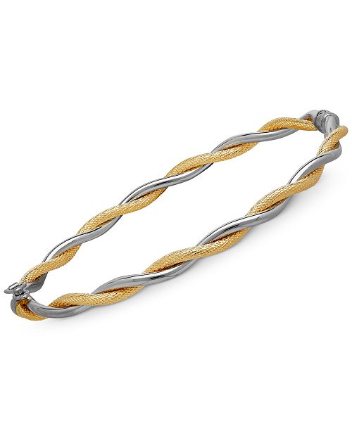 Italian Gold Two-Tone Twisted Bangle Bracelet in 14k Gold and White ...