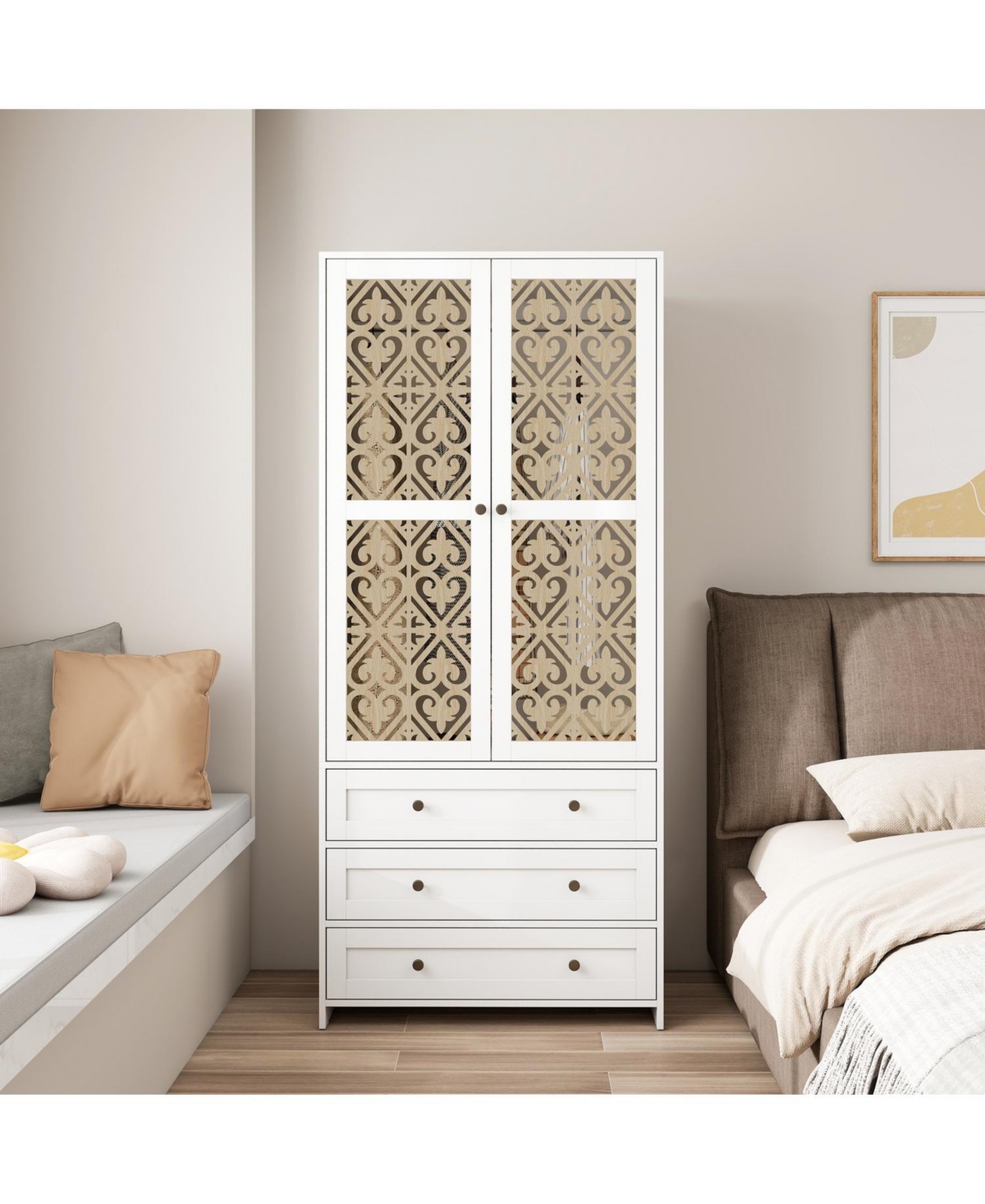 Click here for Streamdale Hollow Pattern 2-Door 3-Drawer Wardrobe... prices