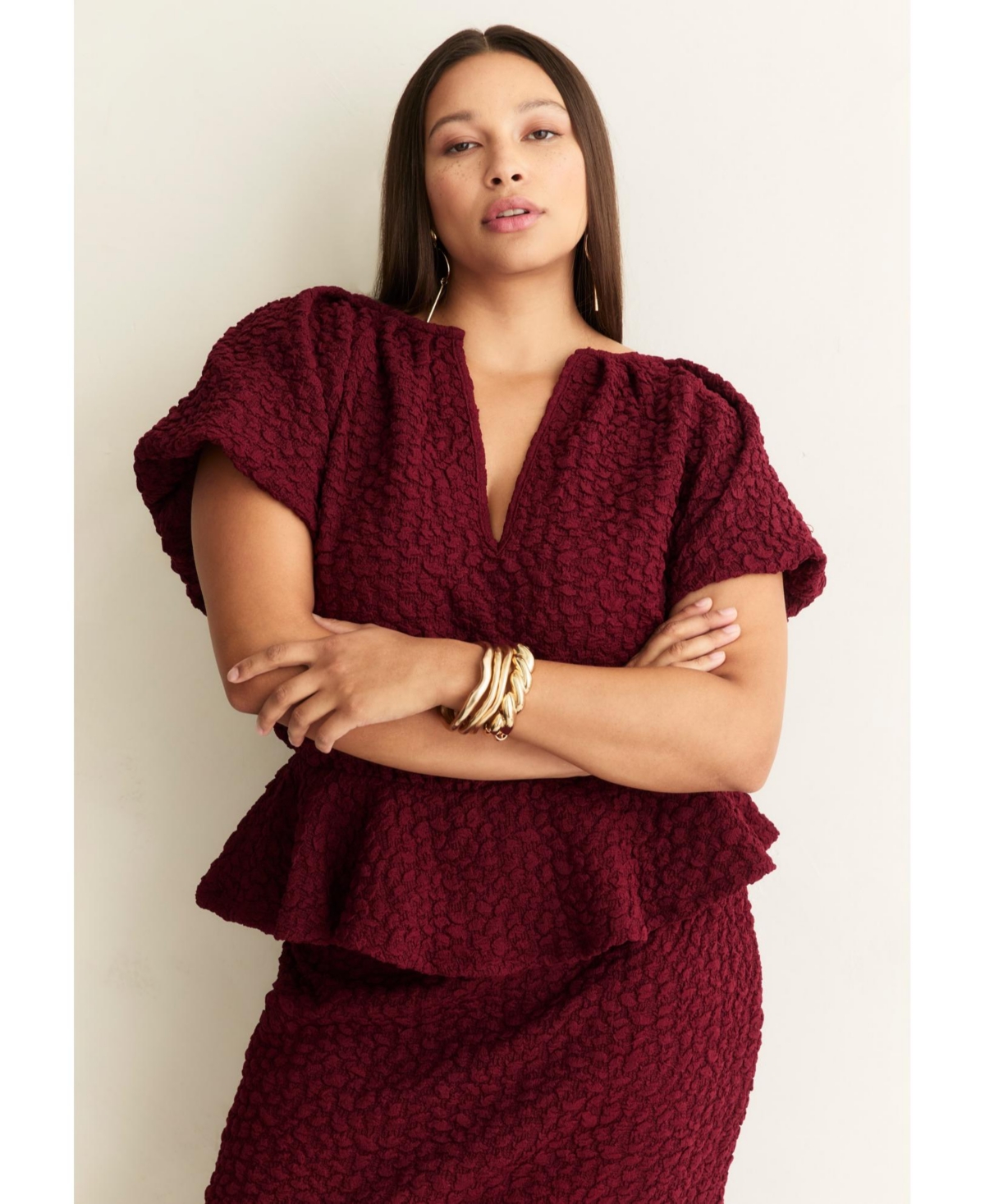 Click here for June & Vie Womens June + Vie Textured Knit Peplum... prices