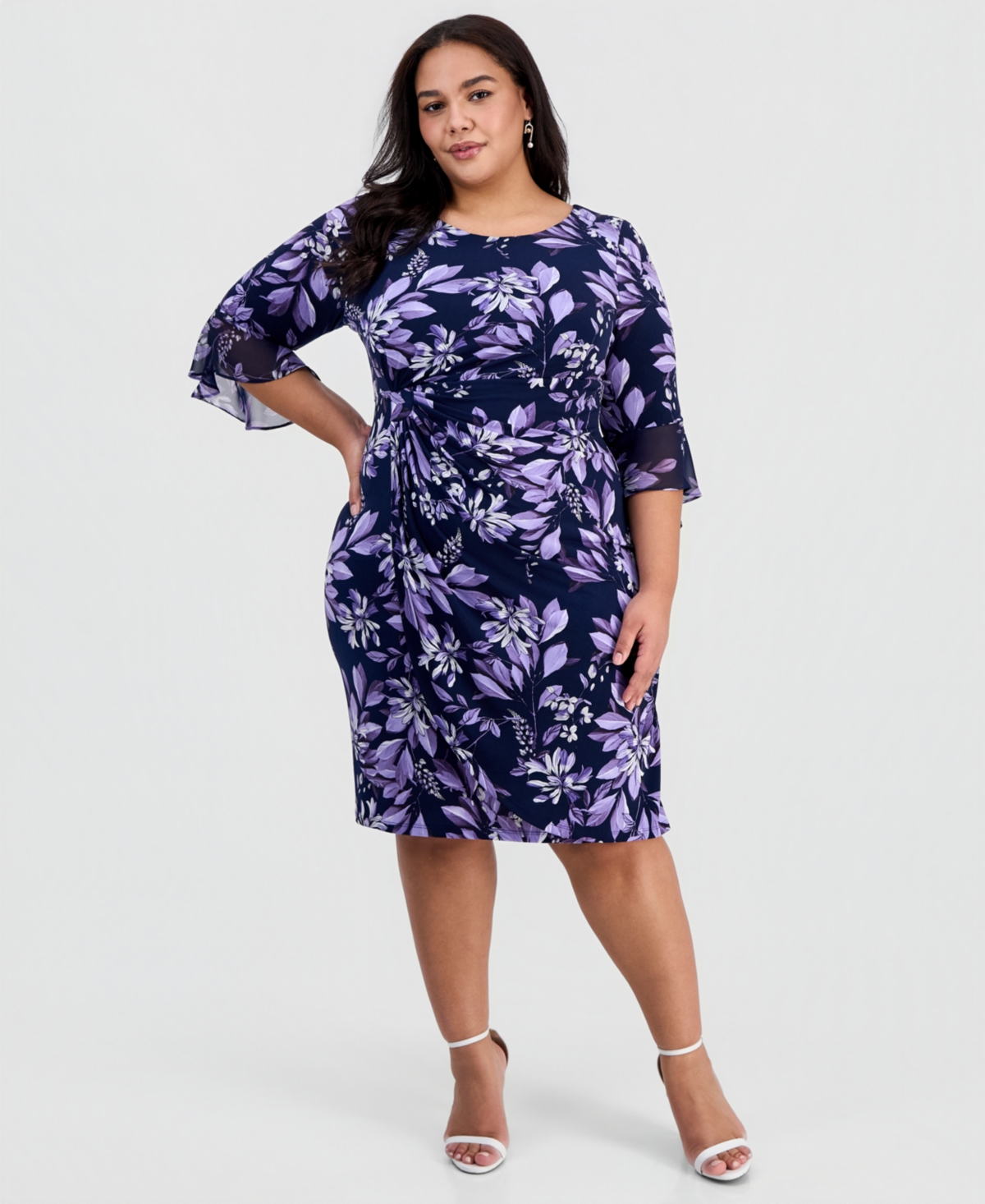 Click here for Connected Plus Size Floral Side-Ruched 3/4-Sleeve... prices