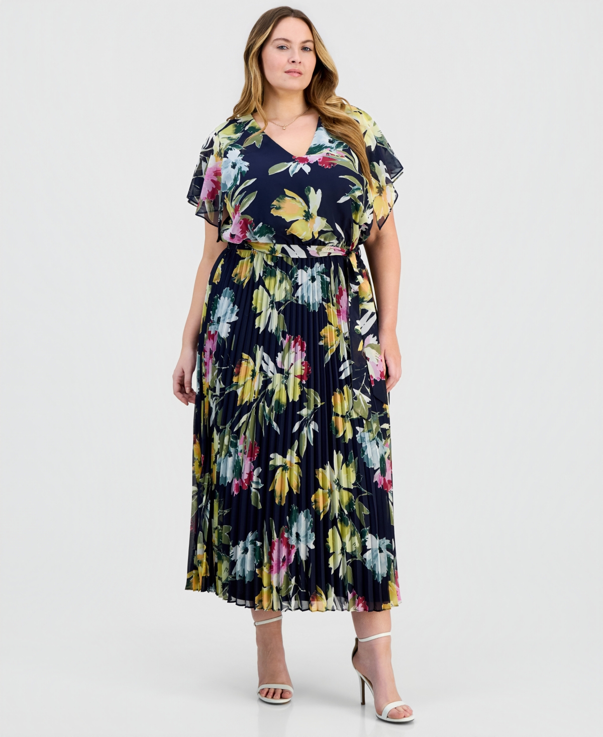 Click here for Robbie Bee Plus Size Flutter-Sleeve Chiffon Dress... prices
