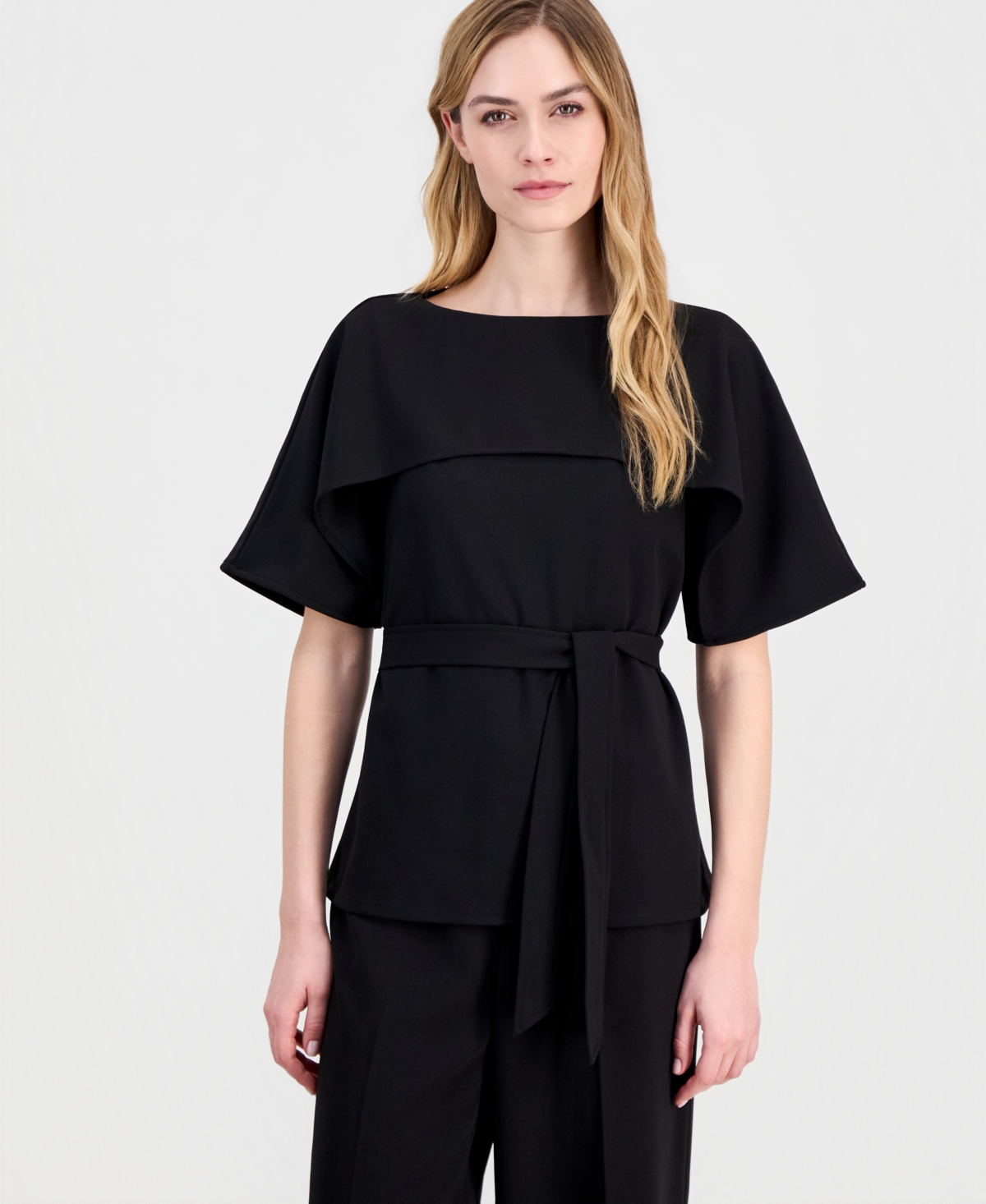 Click here for Anne Klein Womens Layered Belted Short-Sleeve Top... prices