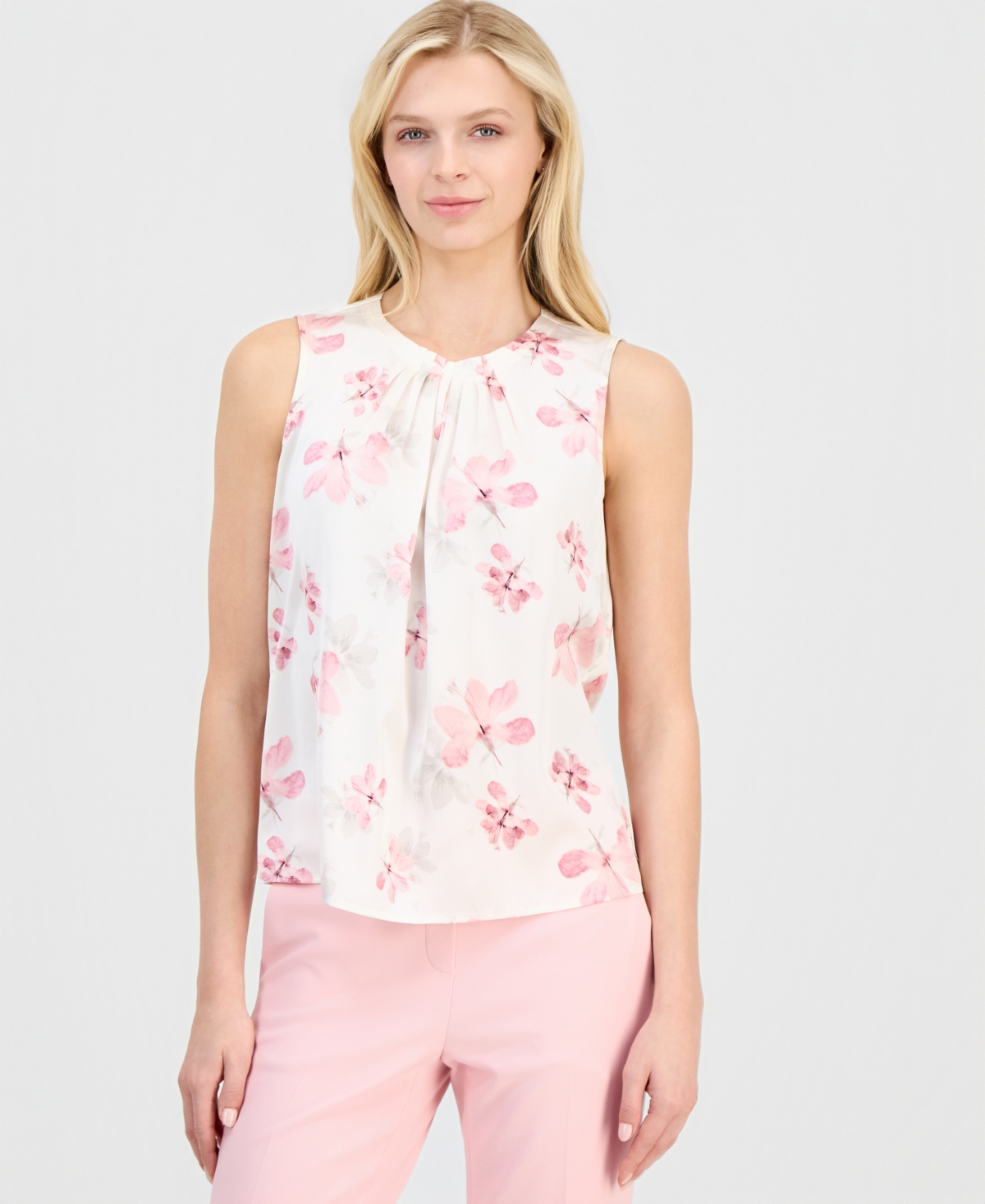 Click here for Anne Klein Petite Sleeveless Pleated-Front Top - W... prices