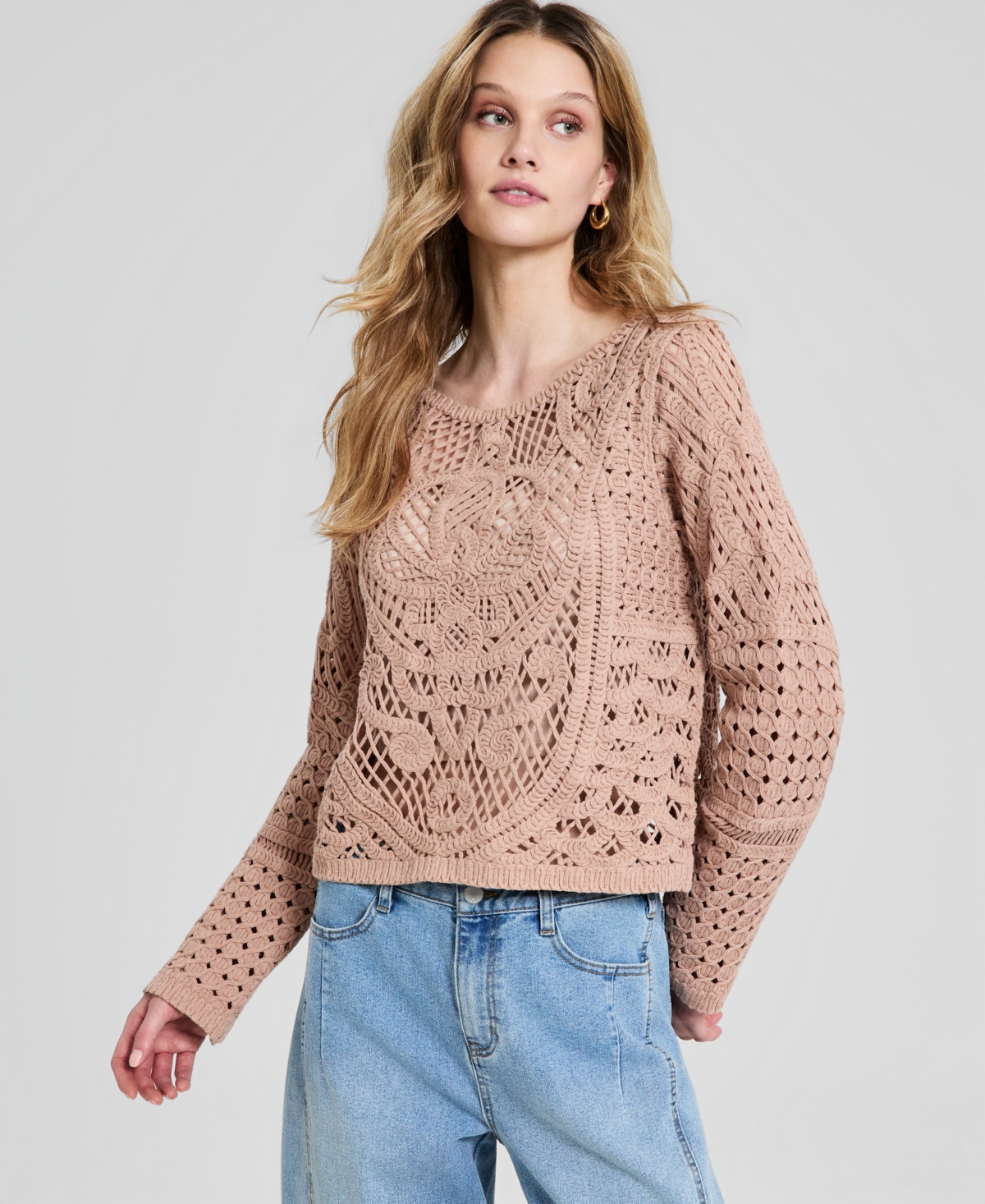 Click here for And Now This Womens Crochet Long-Sleeve Sweater  M... prices
