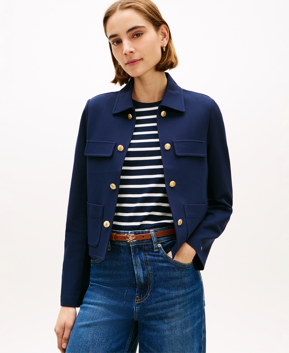 Click here for Tommy Hilfiger Womens Ponte Novelty Band Collar Ja... prices