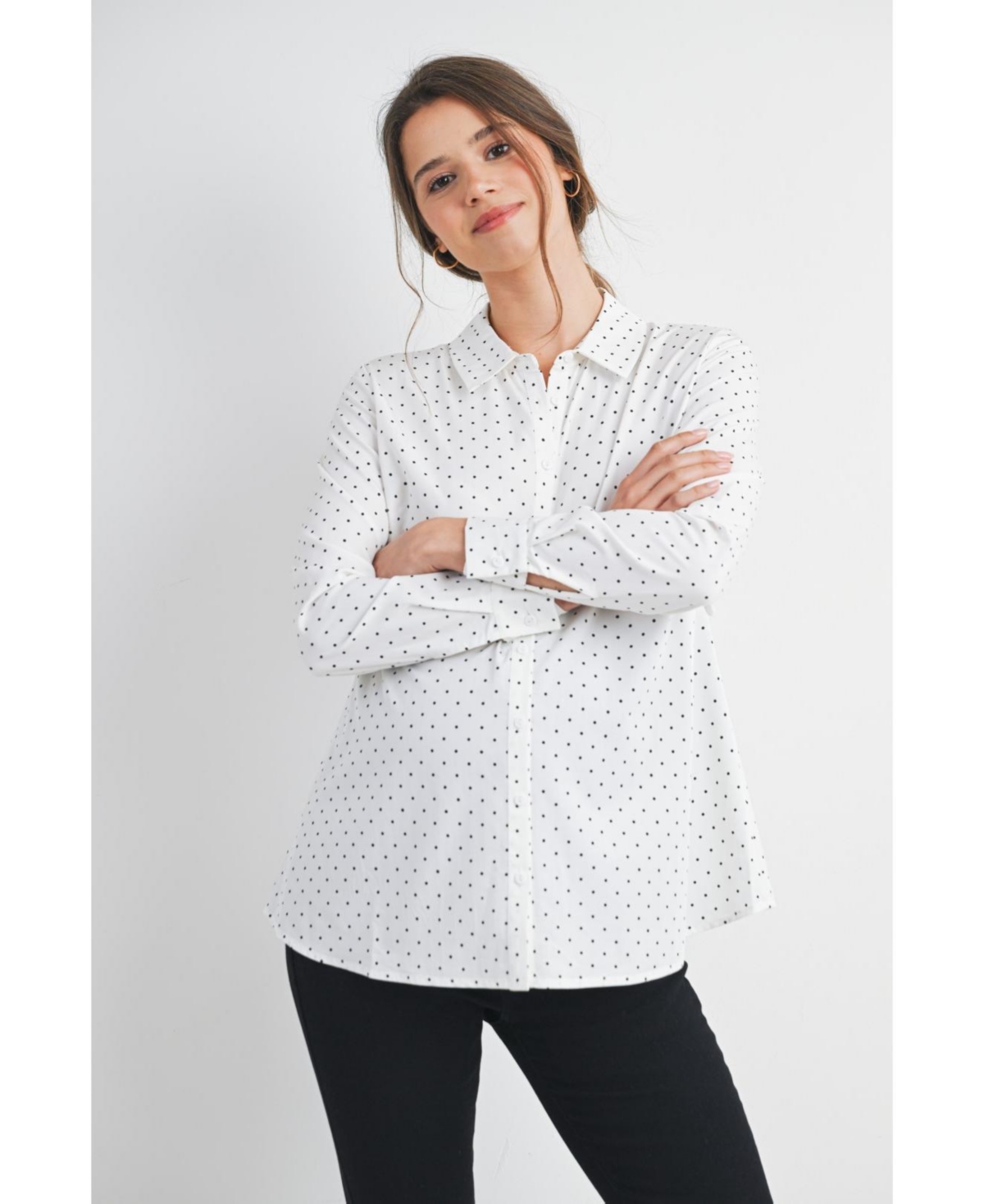 Click here for Hello Miz Maternity Button Down Polka Dot Long Sle... prices