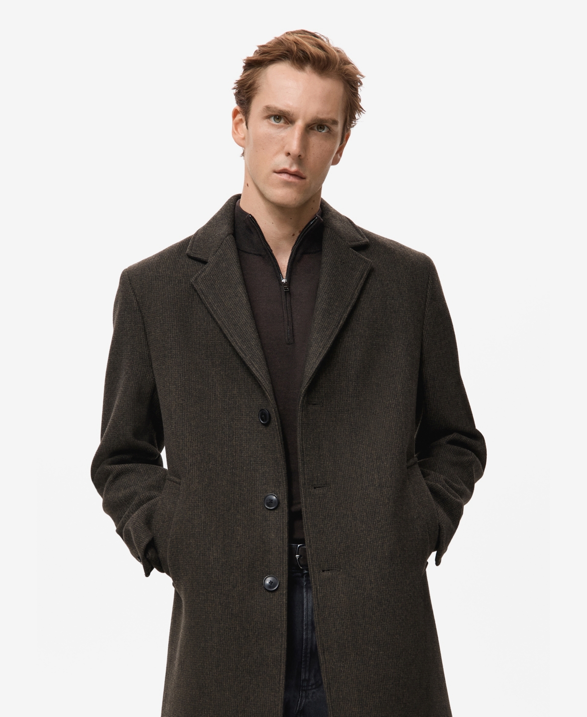 Click here for Mango Mens Lightweight Wool Coat - Chocolate prices