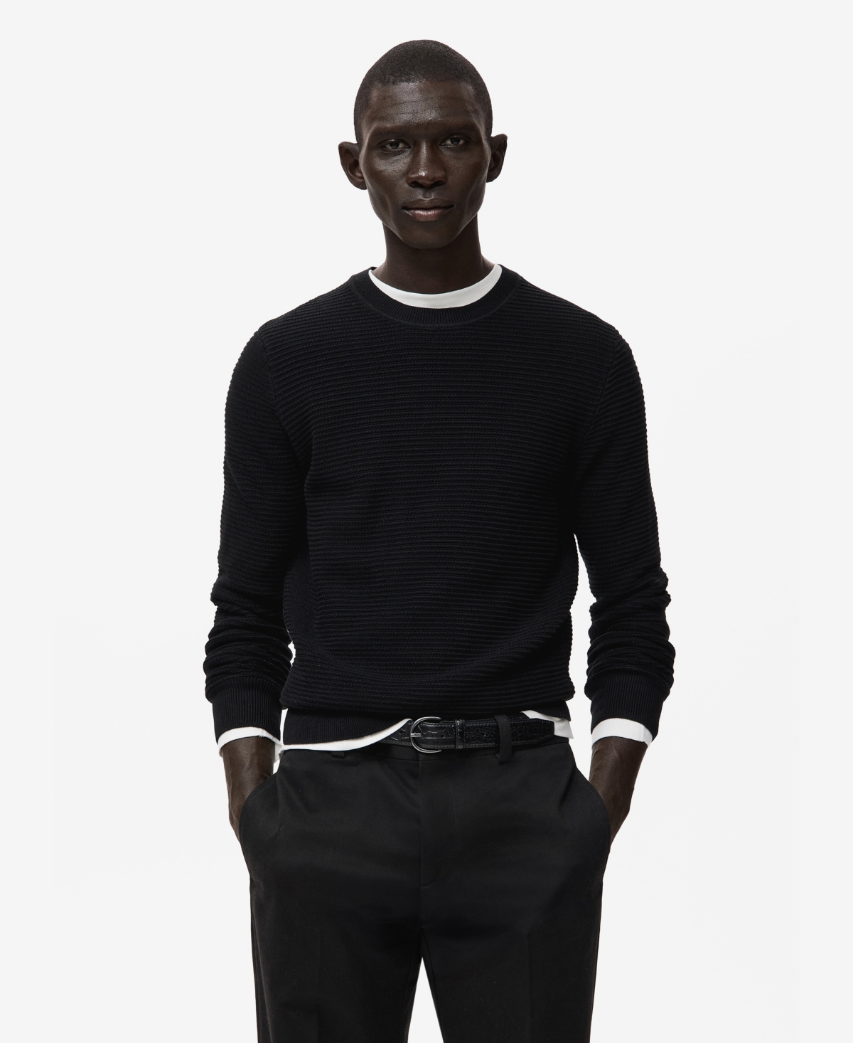 Click here for Mango Mens Cotton Braided Sweater - Black prices