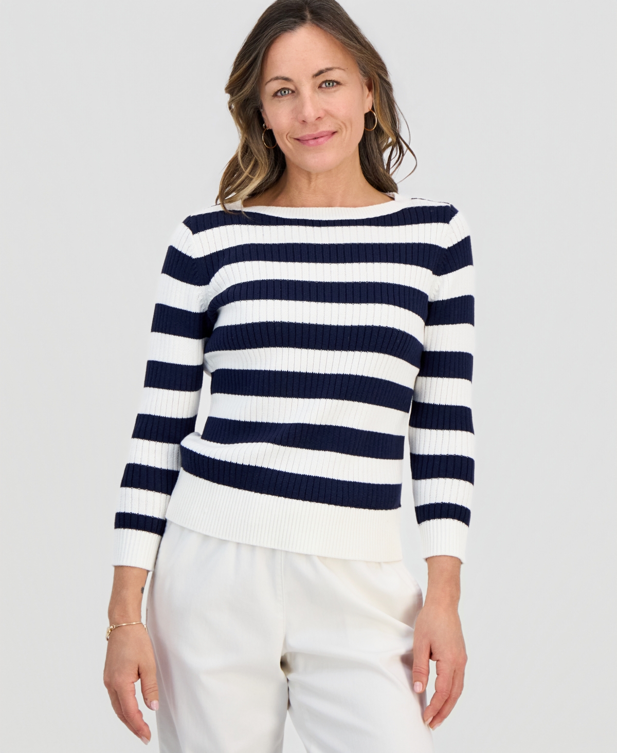 Click here for Style & Co Petite Wide Stripe Boatneck Sweater  Ma... prices
