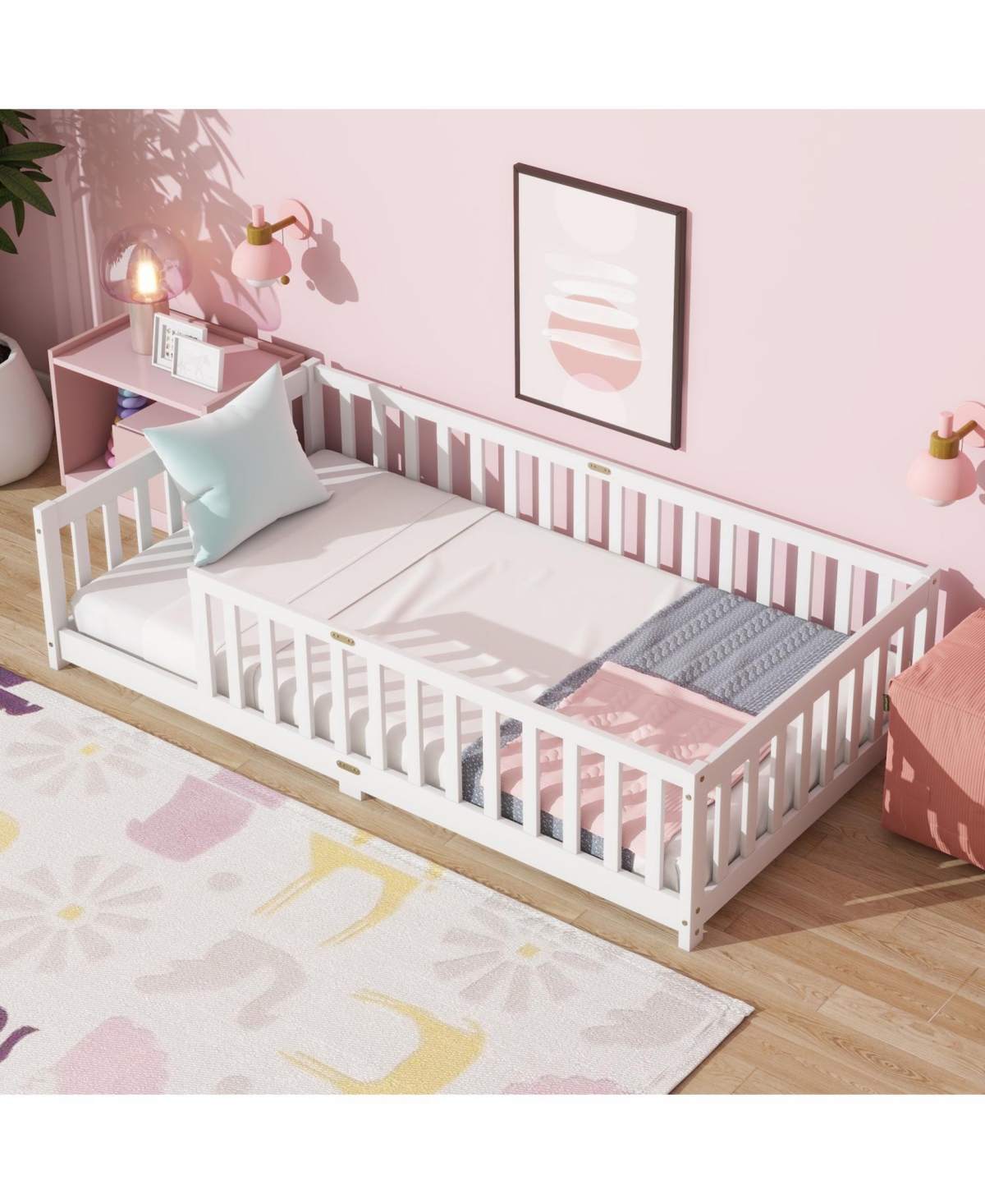 Click here for Streamdale Furniture Twin Floor Bed with Fence  Ru... prices