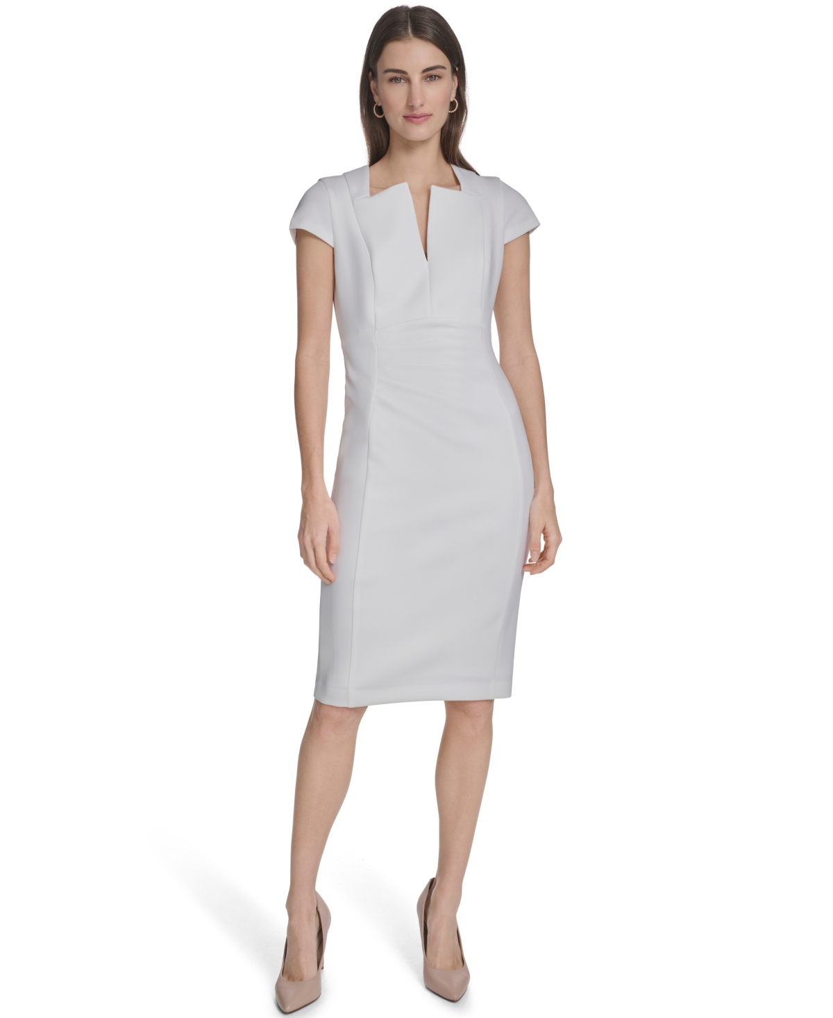 Click here for Calvin Klein Womens Side Ruched V-Neck Midi Dress... prices