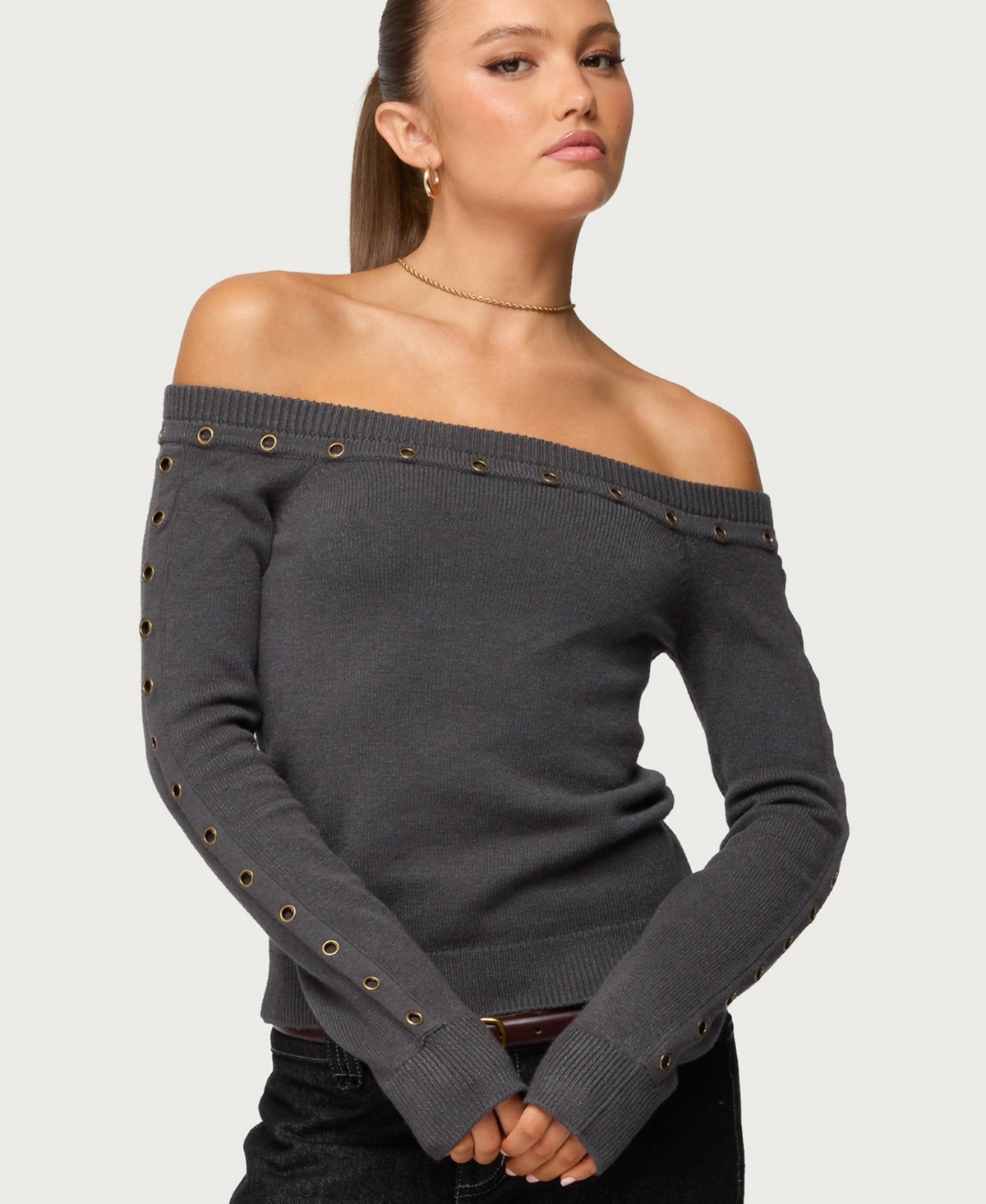 Click here for Edikted Womens Morgen Grommet Off Shoulder Knit To... prices