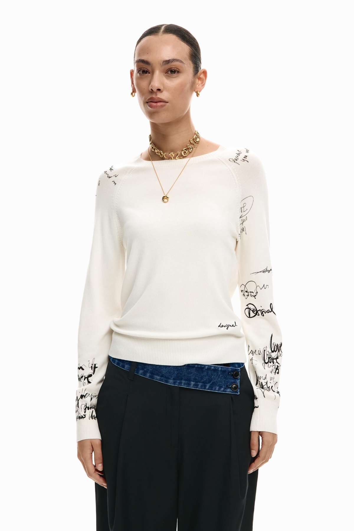 Click here for Desigual Womens Fine jersey lettering - Off white prices