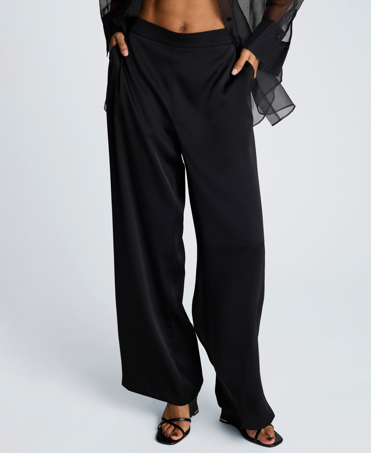 Click here for Kenneth Cole Womens Satin Wide Leg Pants - Black prices