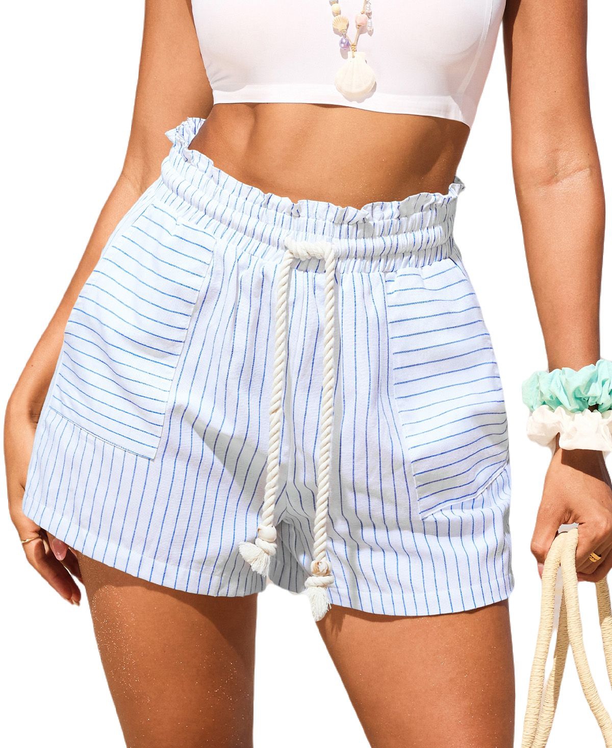 Click here for Cupshe Womens Fiji Escape Striped Shorts - White prices