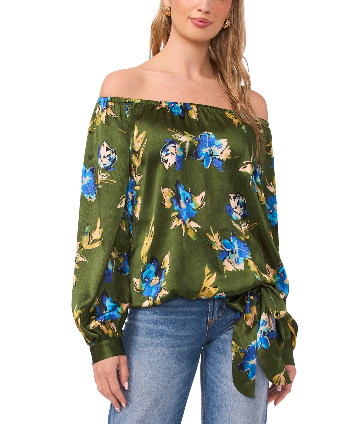 Click here for Sam & Jess Womens Printed Off-The-Shoulder Long-Sl... prices
