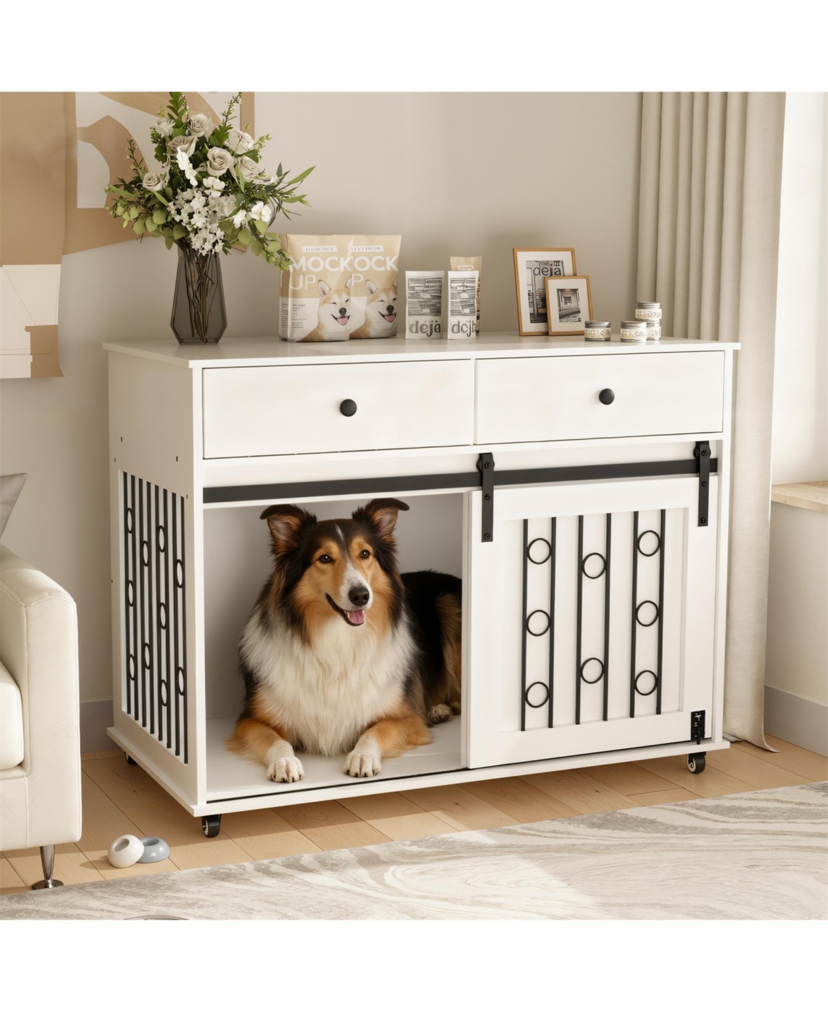 Click here for Aostirmotor Dog Crate Furniture with Double Drawer... prices