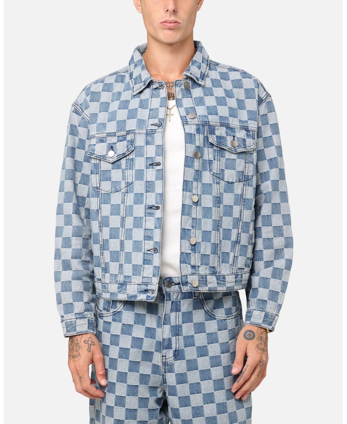 Click here for Xxiii Mens Checker Board Trucker Jacket Blue prices