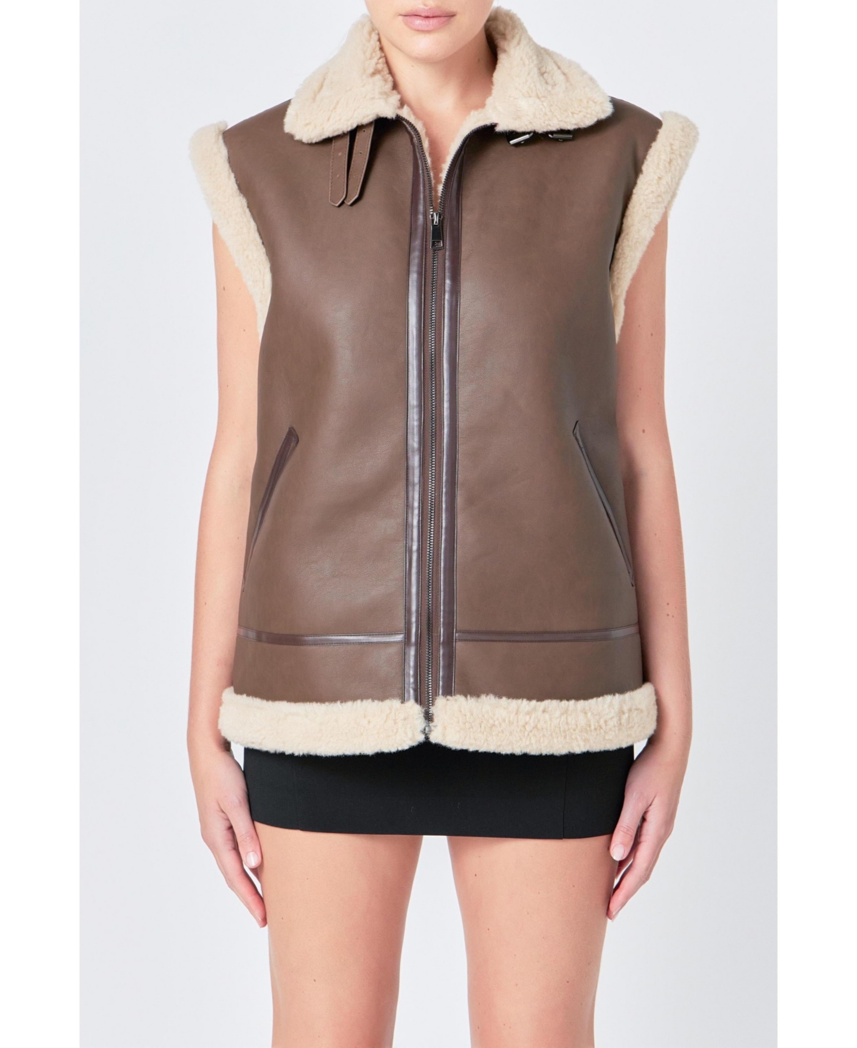 Click here for endless rose Womens Sherpa Lined Faux Leather Vest... prices