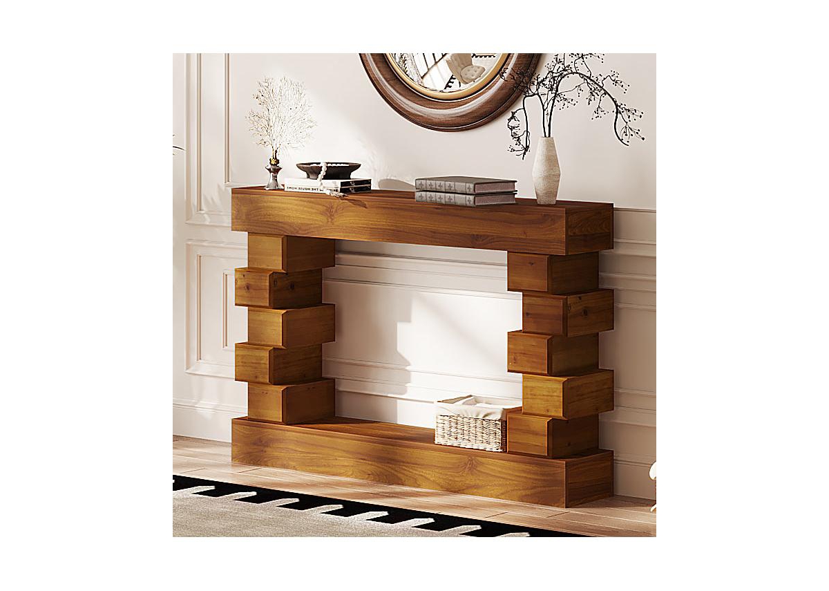 Click here for Boyel Living Geometric Block Stacked Wood Console... prices