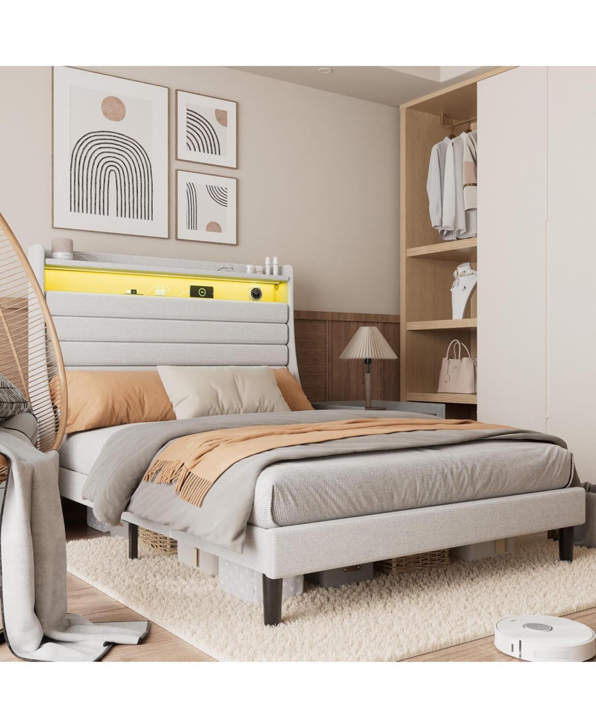 Click here for gaomon Full Size Bed Frame Storage Headboard Space... prices