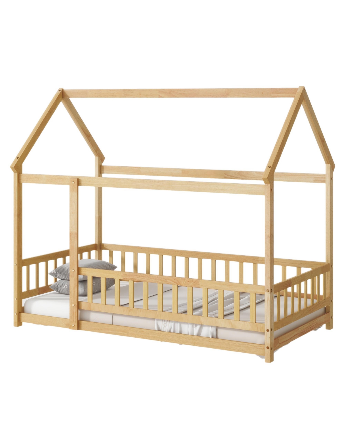 Click here for Cesicia Twin House-Shaped Floor Bed with Fence & R... prices