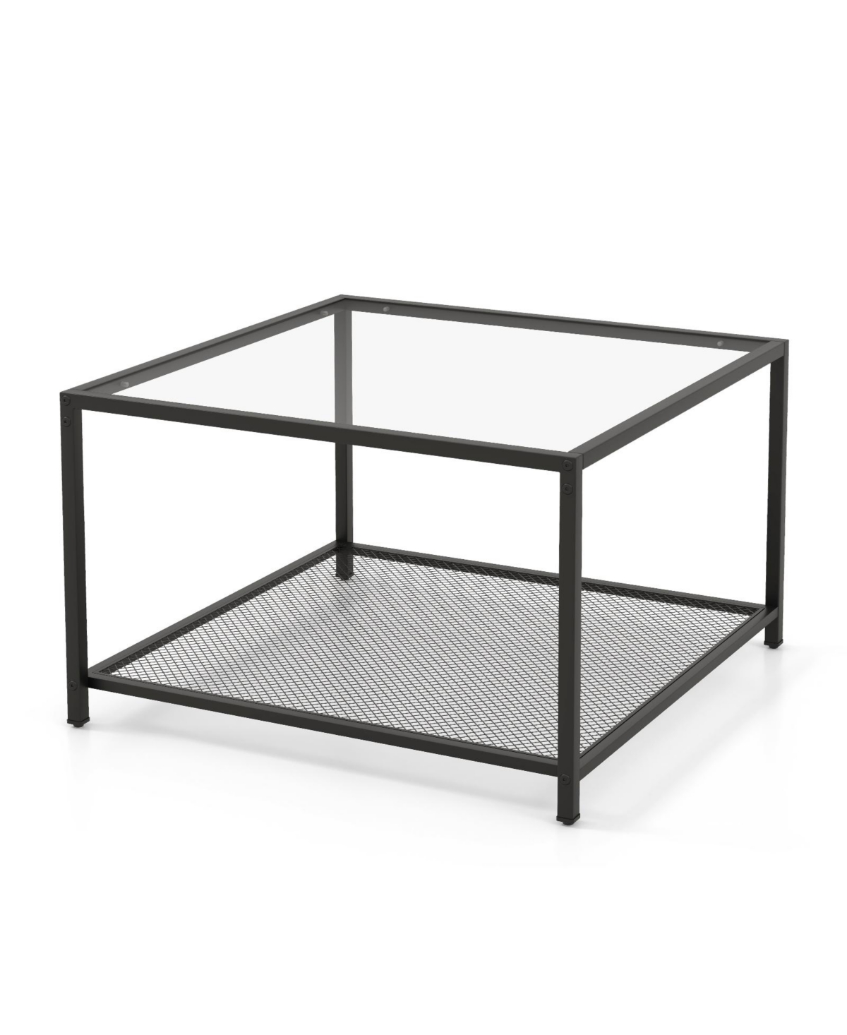 Click here for Modern 2-Tier Square Glass Table with Mesh Shelf -... prices