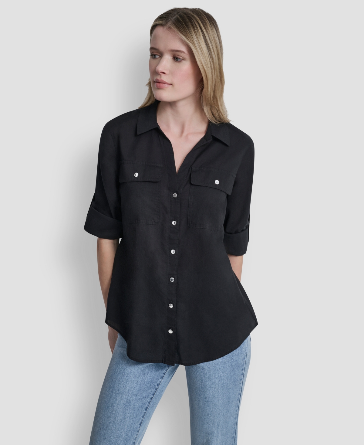 Click here for Dkny Womens Collared Neck Shirt - Black prices