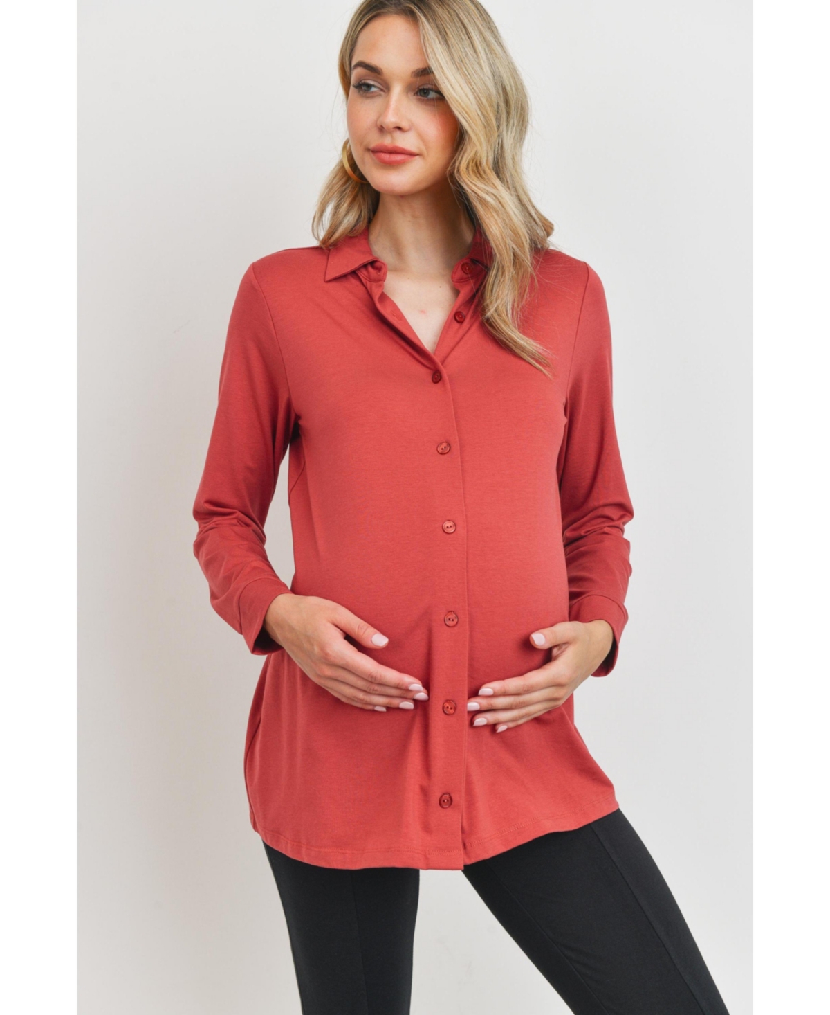 Click here for Hello Miz Maternity Button Up Collared Long Sleeve... prices