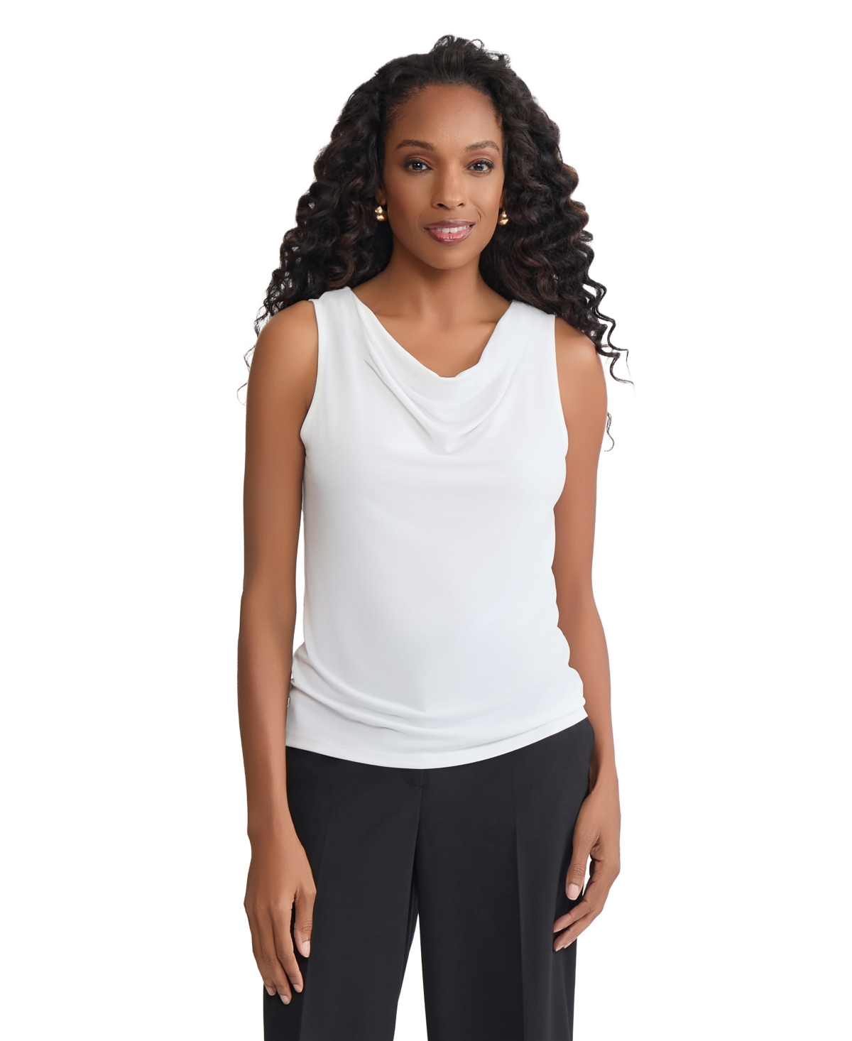 Click here for Jones New York Womens Drape Front Top - Natural Wh... prices